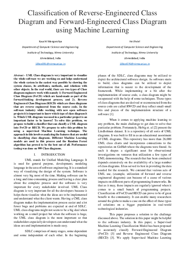 (PDF) Classification of Reverse-Engineered Class Diagram and Forward-Engineered Class Diagram ...