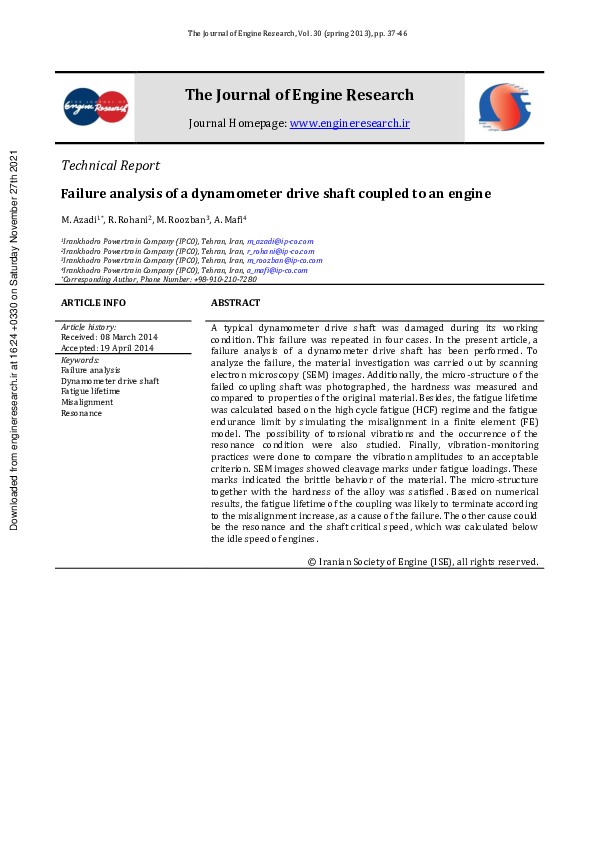 (PDF) Failure analysis of a dynamometer drive shaft coupled to an ...