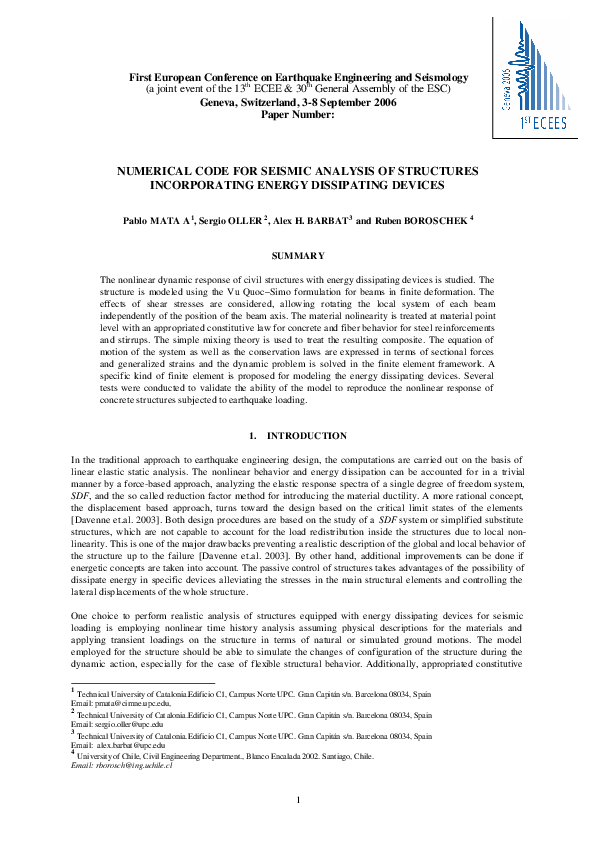 (PDF) Numerical code for seismic analysis of structures incorporating ...