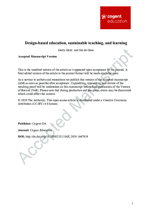 (PDF) Design-based education, sustainable teaching, and learning ...