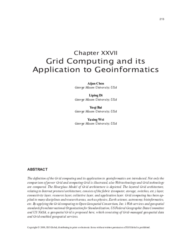 (PDF) Grid Computing and its Application to Geoinformatics