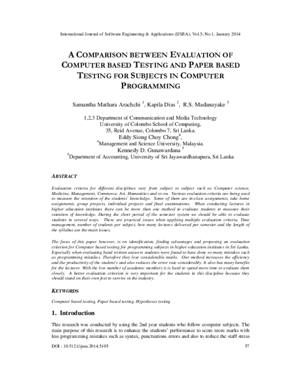Pdf A Comparison Between Evaluation Of Computer Based Testing And Paper Based Testing For