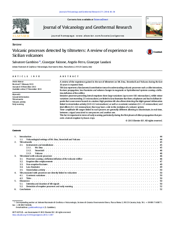 (PDF) Volcanic processes detected by tiltmeters: A review of experience ...