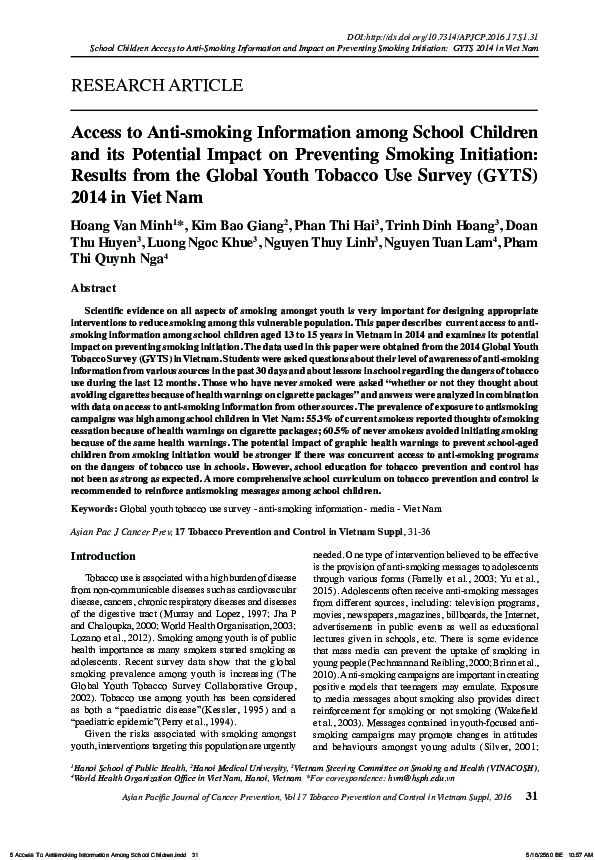 (PDF) Access to Anti-smoking Information among School Children and its ...