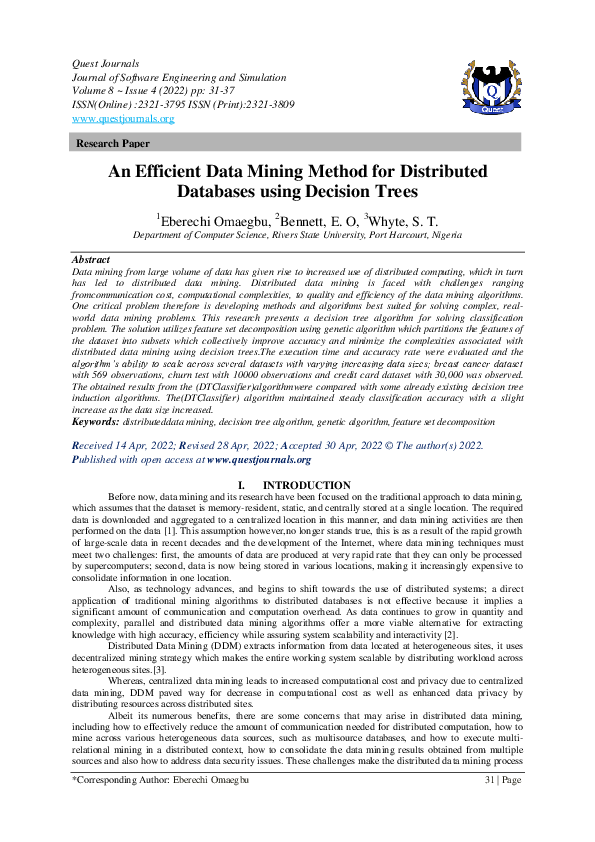 (PDF) An Efficient Data Mining Method for Distributed Databases using Decision Trees