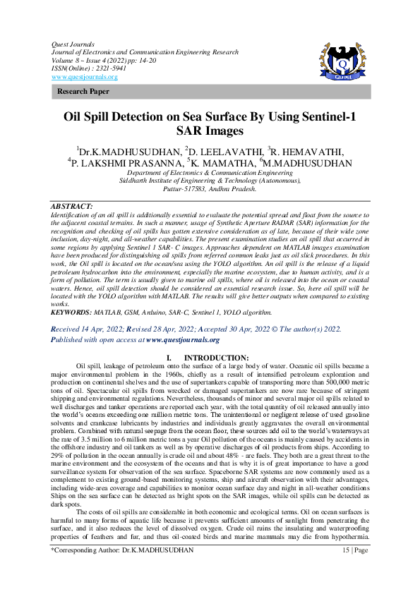 (PDF) Oil Spill Detection on Sea Surface By Using Sentinel-1 SAR Images