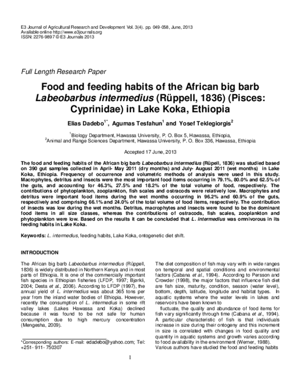 (PDF) Food and feeding habits of the African big barb Labeobarbus ...