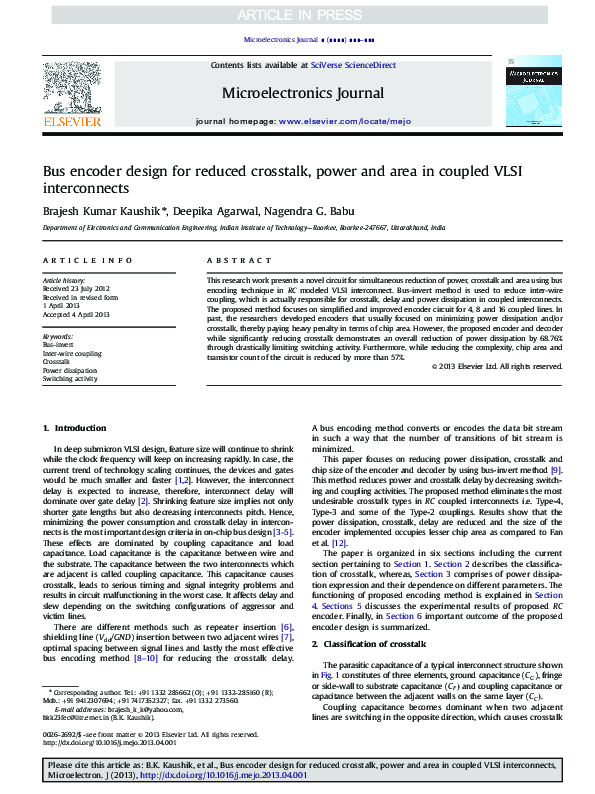 (PDF) Bus encoder design for reduced crosstalk, power and area in coupled VLSI interconnects ...