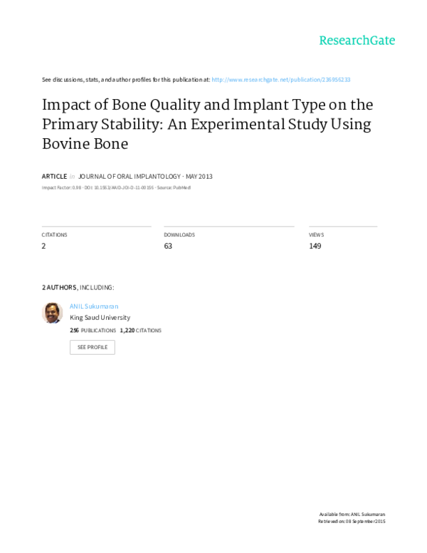 (PDF) Impact of bone quality and implant type on the primary stability ...