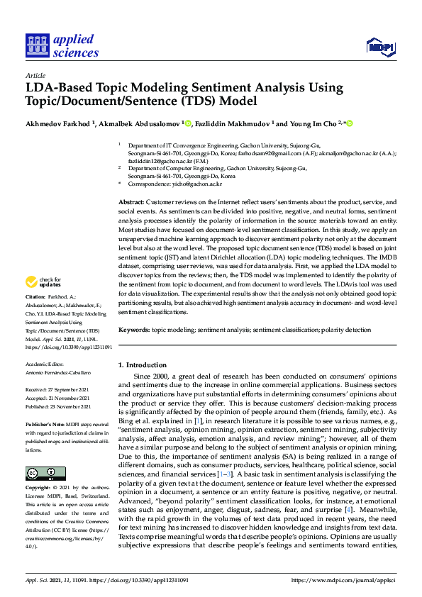 (PDF) LDA-Based Topic Modeling Sentiment Analysis Using Topic/Document ...