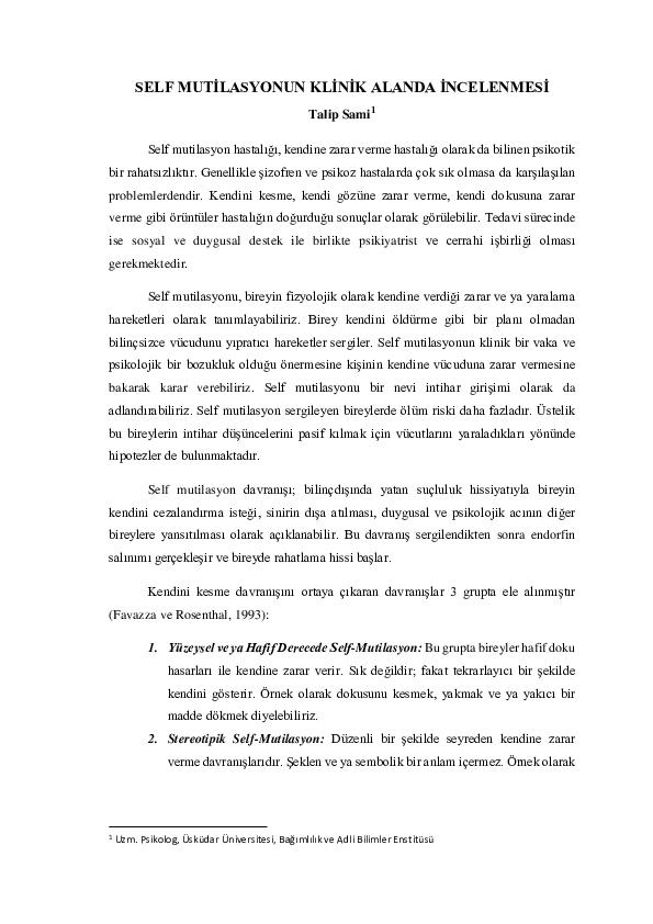 (PDF) Self Mutilasyonun Klinik Alanda İncelenmesi