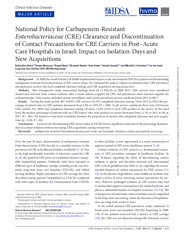 (PDF) National Policy for CRE Clearance and Discontinuation of Contact ...
