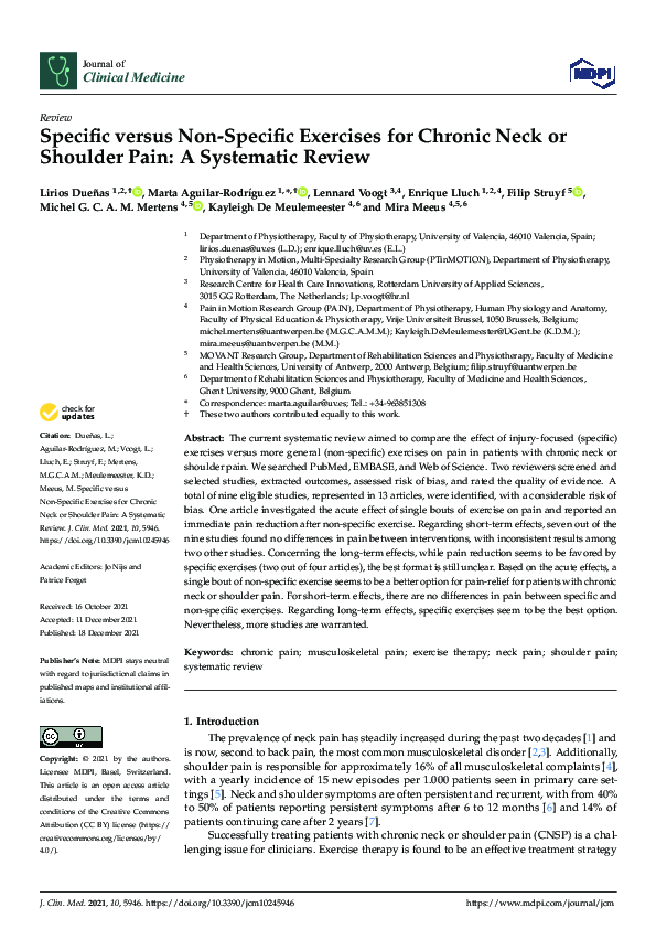 (PDF) Specific versus Non-Specific Exercises for Chronic Neck or ...