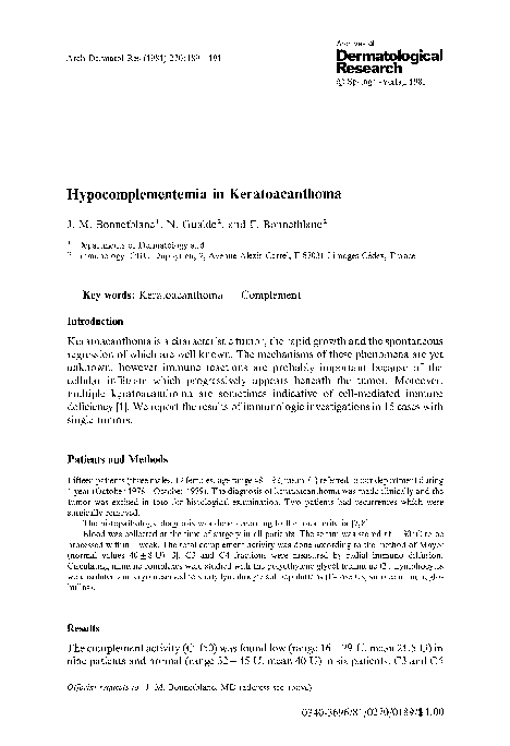 (PDF) Hypocomplementemia in keratoacanthoma