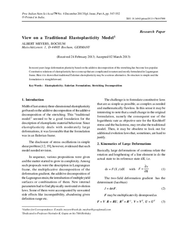 (PDF) View on a Traditional Elastoplasticity Model 1