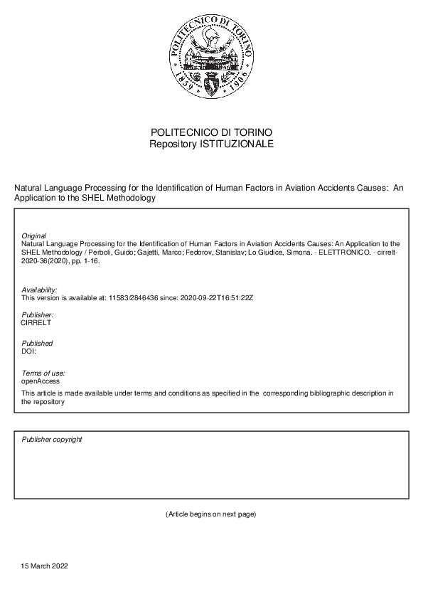Pdf Natural Language Processing For The Identification Of Human Factors In Aviation Accidents