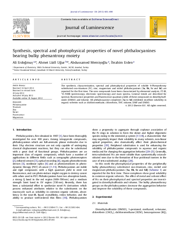 (PDF) Synthesis, spectral and photophysical properties of novel ...
