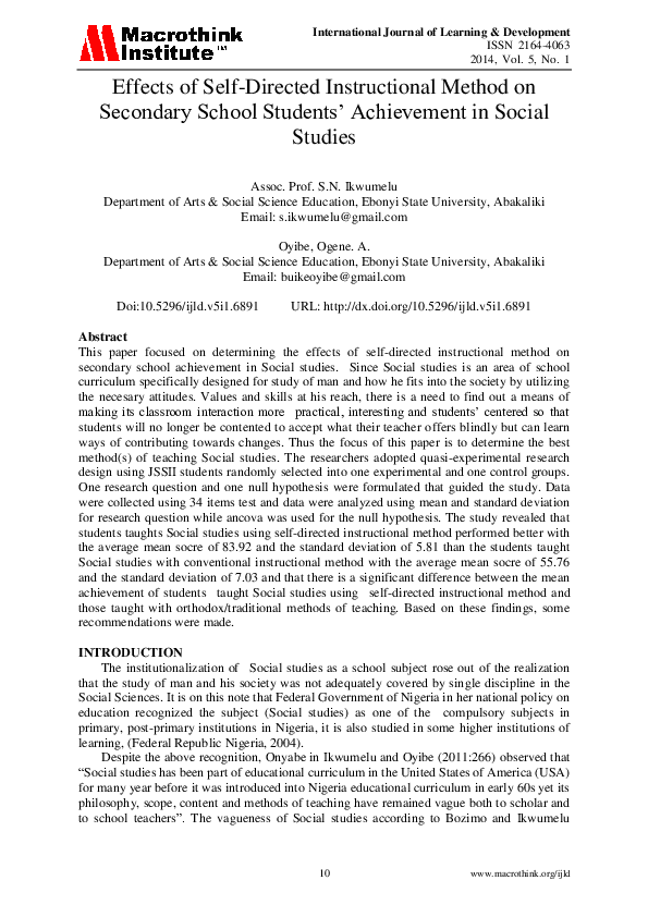 (PDF) Effects of Self-Directed Instructional Method on Secondary School ...