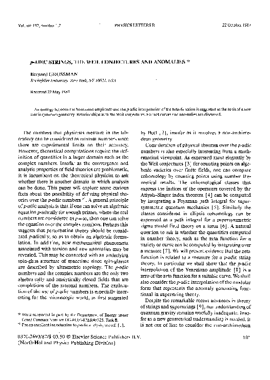 (PDF) p-Adic strings, the Weil conjectures and anomalies