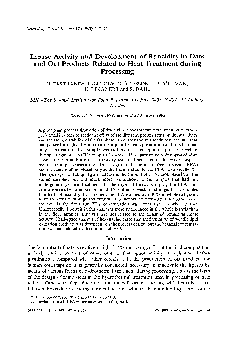 (PDF) Lipase Activity and Development of Rancidity in Oats and Oat ...