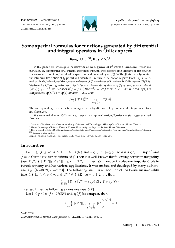 (PDF) Some Spectral Formulas for Functions Generated by Differential ...