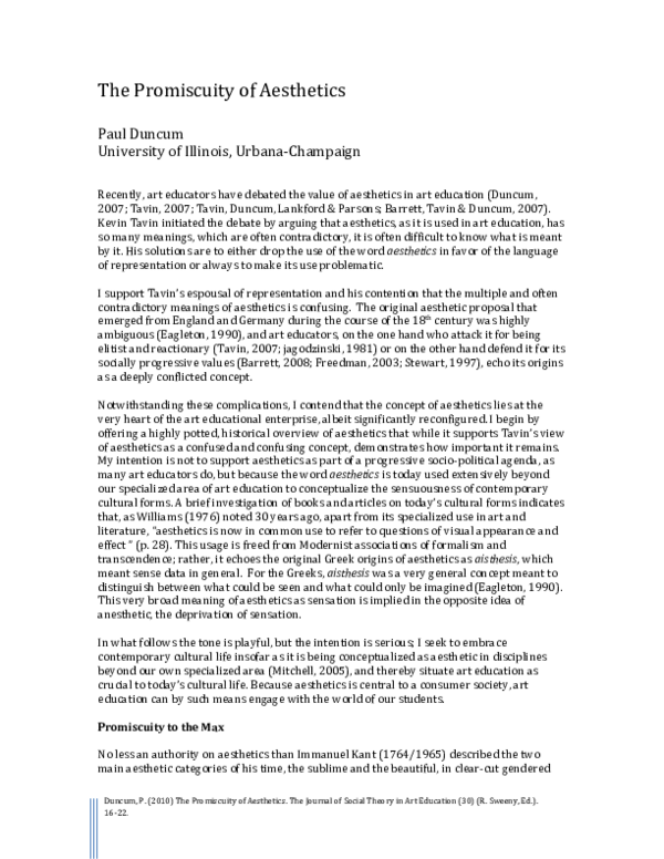 (PDF) The promiscuity of aesthetics