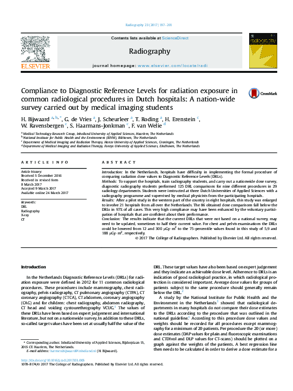 (PDF) Compliance to Diagnostic Reference Levels for radiation exposure ...