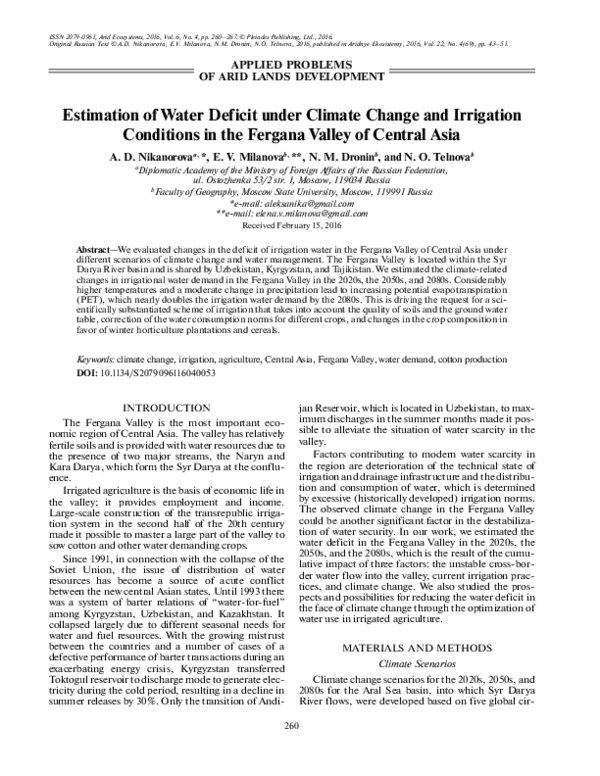(PDF) Estimation of Water Deficit under Climate Change and Irrigation ...