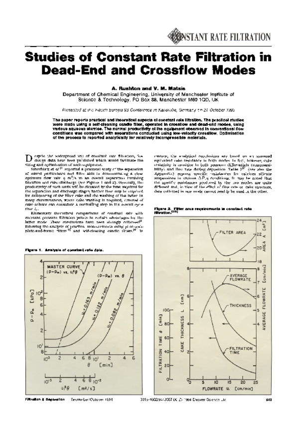 (PDF) Studies of constant rate filtration in dead-end and crossflow modes