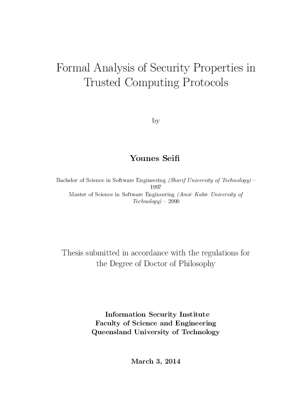 (PDF) Formal analysis of security properties in trusted computing protocols