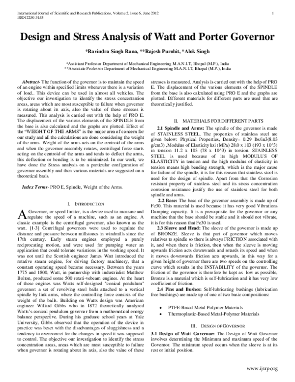 (PDF) Design and Stress Analysis of Watt and Porter Governor
