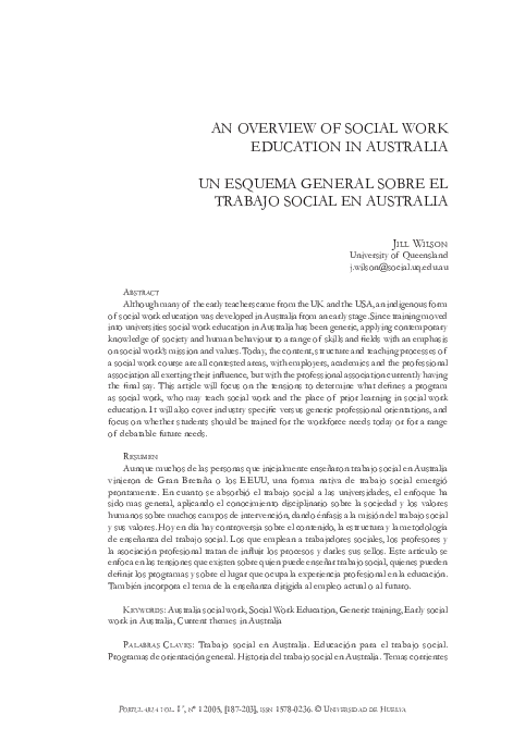 (PDF) An overview of Social Work education in Australia