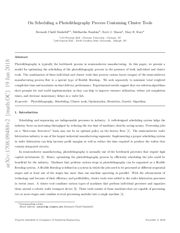 (PDF) On Scheduling a Photolithography Process Containing Cluster Tools