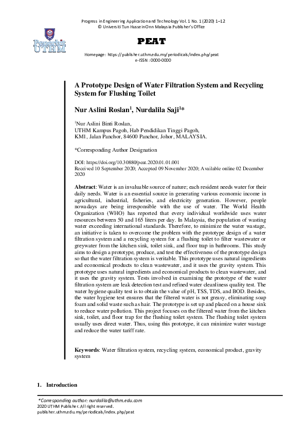 (PDF) A Prototype Design of Water Filtration System and Recycling ...