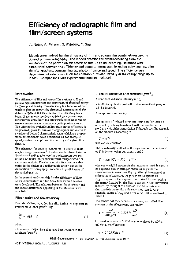 (PDF) Efficiency of radiographic film and film/screen systems