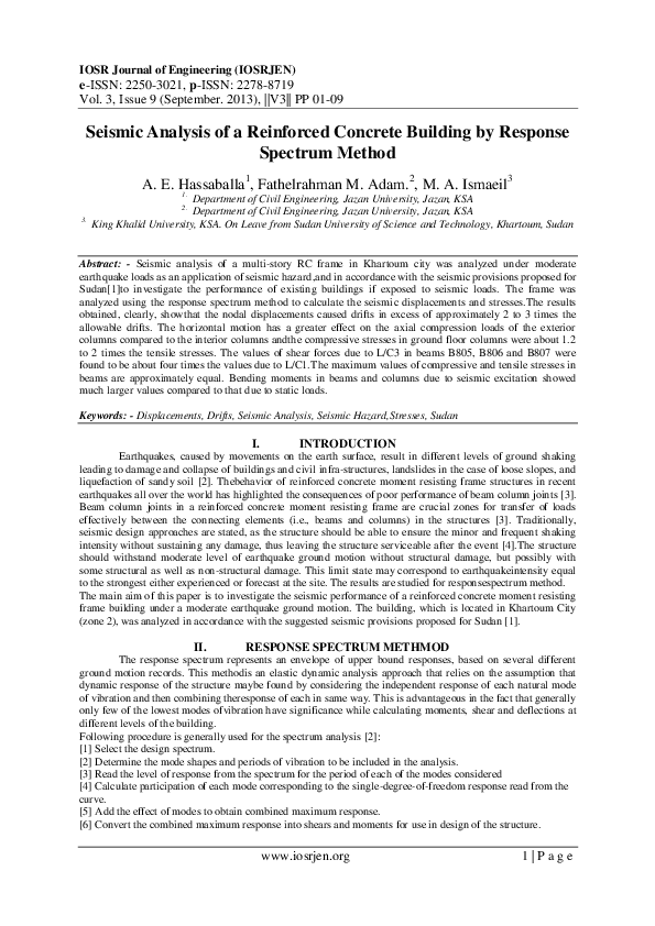 (PDF) Seismic Analysis of a Reinforced Concrete Building by Response Spectrum Method
