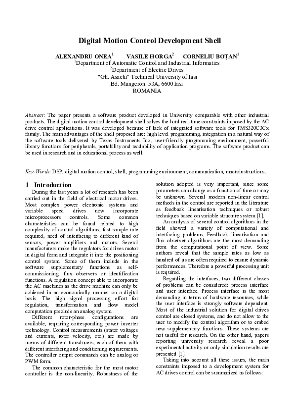 (PDF) Digital Motion Control Development Shell ALEXANDRU ONEA 1