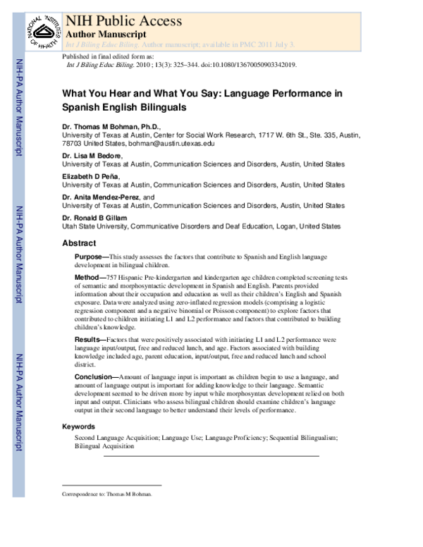 (PDF) What you hear and what you say: language performance in Spanish ...