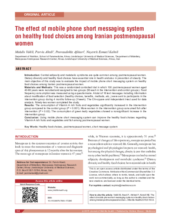 (PDF) The effect of mobile phone short messaging system on healthy food ...