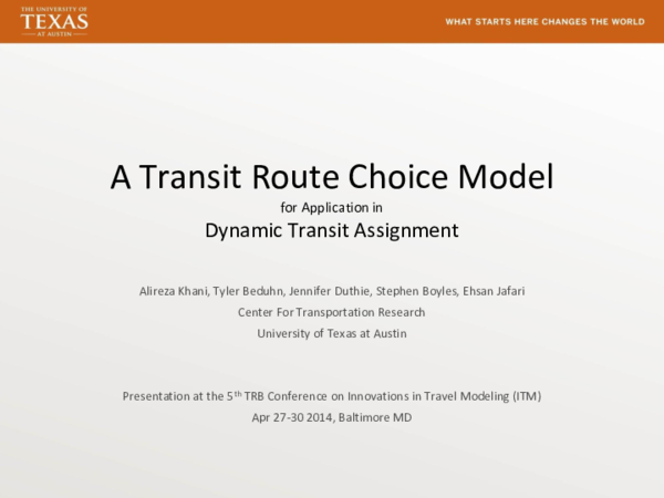 (PDF) A Transit Route Choice Model for Application in Dynamic Transit ...