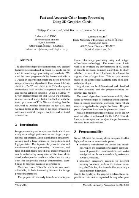 (PDF) Fast and Accurate Color Images Processing Using 3D Graphics Cards