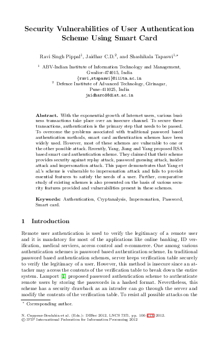 (PDF) Security Vulnerabilities of User Authentication Scheme Using ...