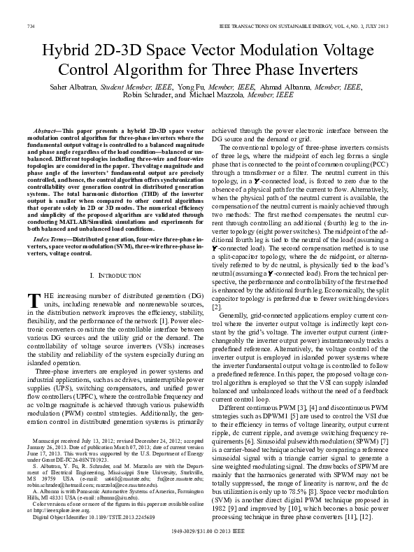 Pdf Hybrid 2d 3d Space Vector Modulation Voltage Control Algorithm For Three Phase Inverters