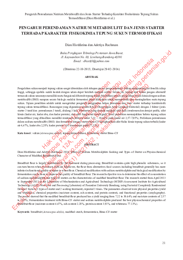 (PDF) Pengaruh Perendaman Natrium Metabisulfit Dan Jenis Starter Terhadap Karakter Fisikokimia ...