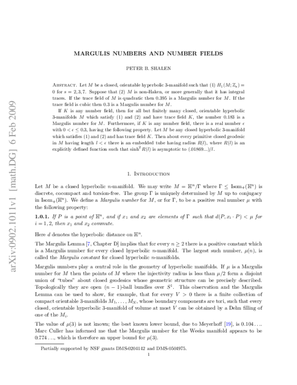 (PDF) Margulis numbers and number fields