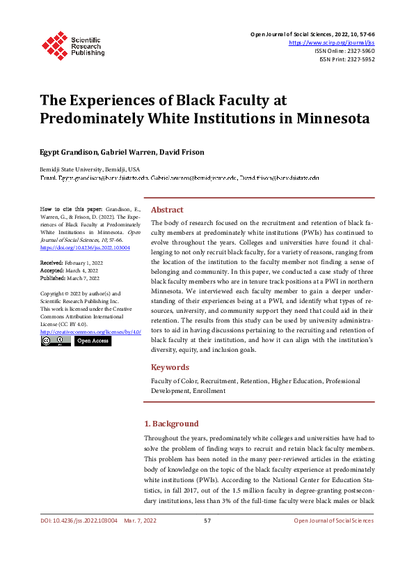(PDF) The Experiences of Black Faculty at Predominately White ...