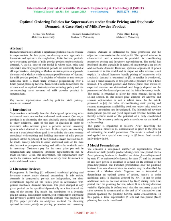 (PDF) Optimal Ordering Policies for Supermarkets under Static Pricing ...