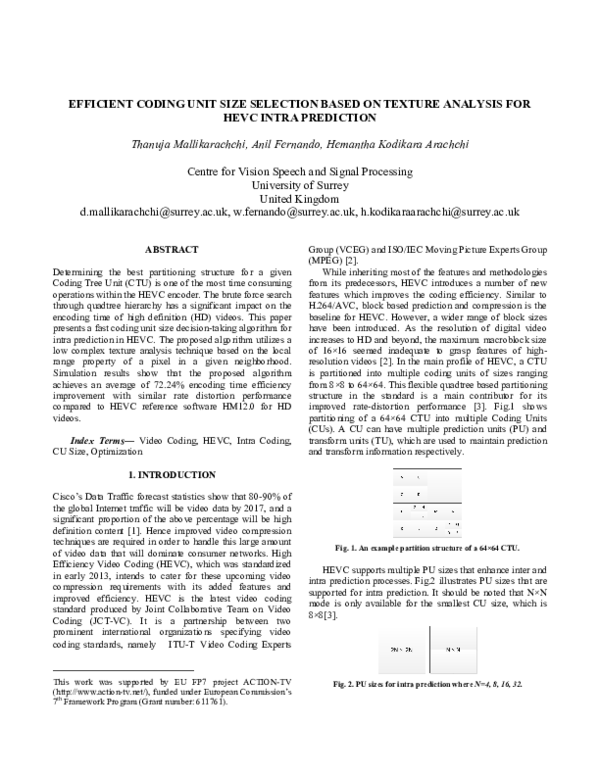 (PDF) Efficient coding unit size selection based on texture analysis for HEVC intra prediction