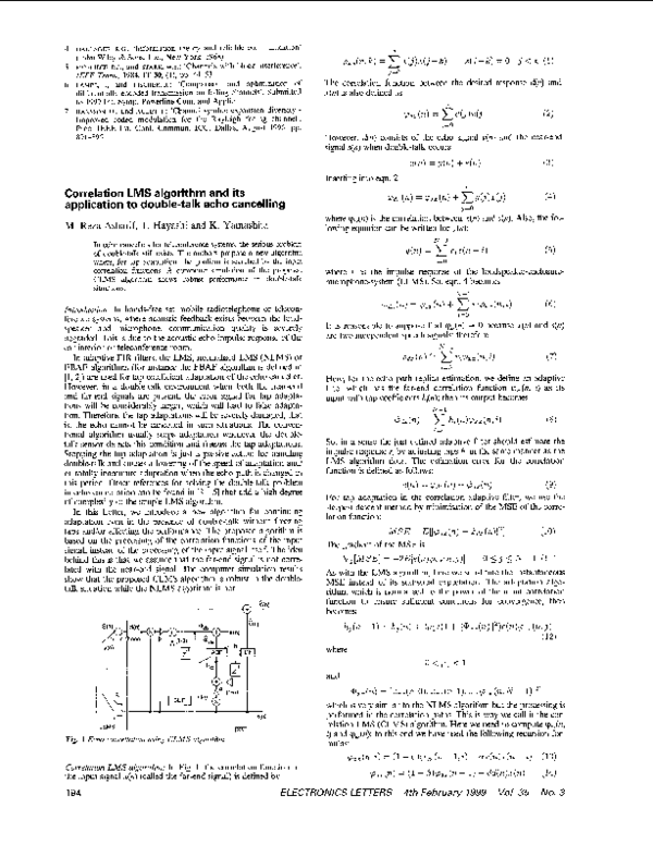 Pdf Correlation Lms Algorithm And Its Application To Double Talk Echo Cancelling