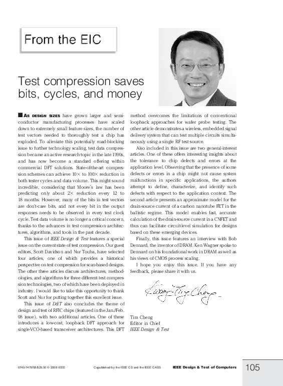 (PDF) Test compression saves bits, cycles, and money